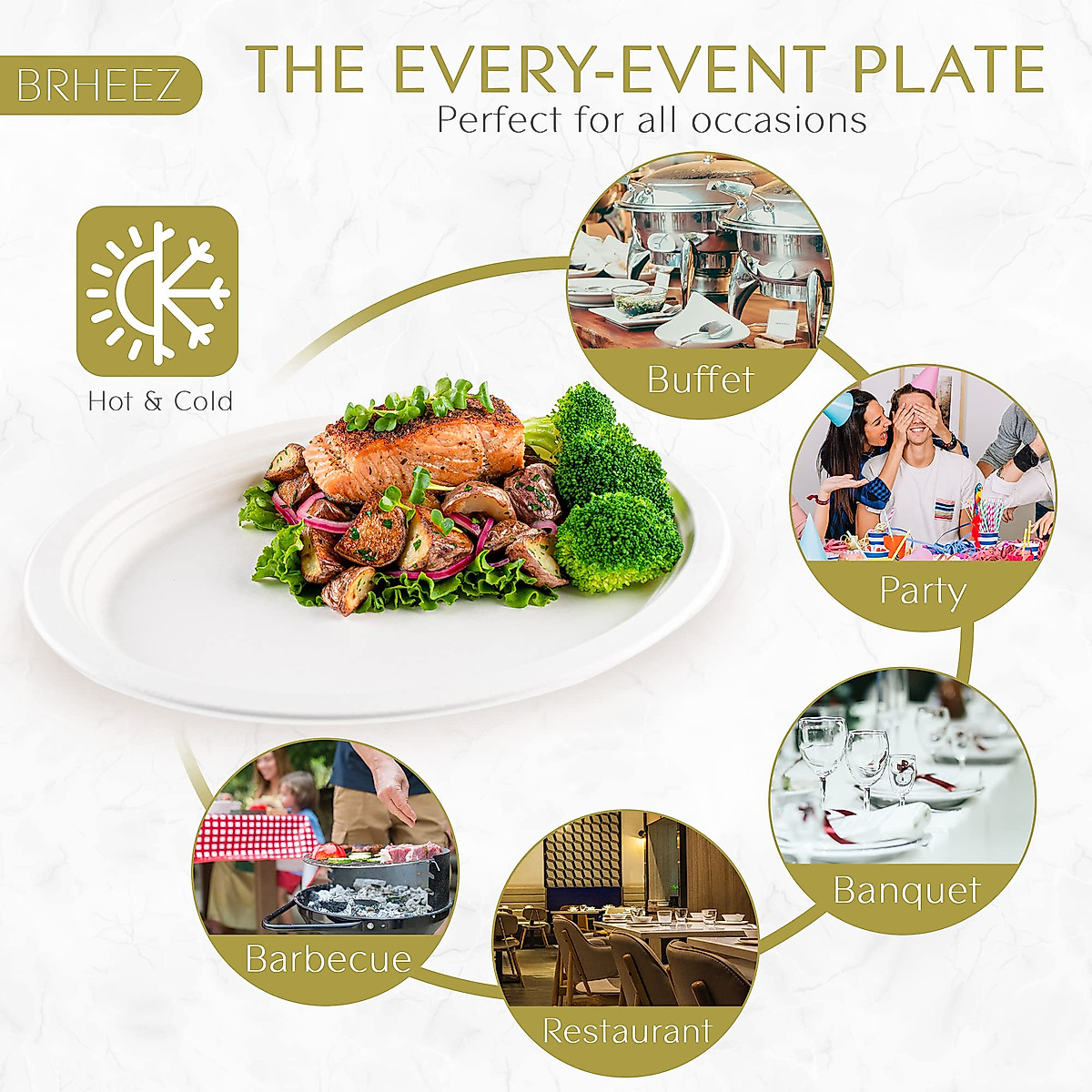 brheez Disposable Oval Paper Dinner Plates (25pk) Heavy Duty Better Than Paper Plates (10"x12.5") Natural, Compostable Disposable Platters, Large Oval Paper Plates-Heavy Duty