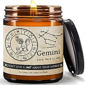 Gemini Astrology Gifts for Women, Don't Give A. Gemini Candle Gifts Decor, May & June Birthday Candles for Sister, Best Friends - Gardenia Scented Candle, 9 OZ