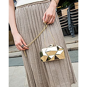 Van Caro Womens Purses and Handbags Metal Evening Clutch Crossbody Bag Chain Geometric Tote Purse Square Shoulder Bag,Gold