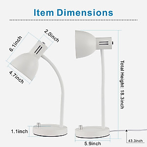 chaotack Metal Small White Desk Lamp,Adjustable Goose Neck Desk Lamps for Home Office Study Room Desks Bedroom Bedside Table Lamp with Free 7W LED Bulb,Eye-Caring Reading Lamps