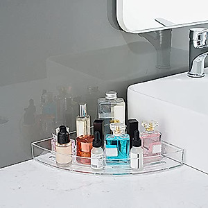 ChezMax Corner Shower Caddy, 2 Pack Adhesive Acrylic Bathroom Organizer with 10 Hooks for Shampoo Soap, Transparent Wall Mounted No Drilling Toilet Shelf, Floating Sponges Scrubbers Holder for Kitchen