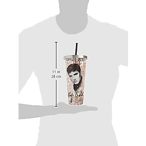 Spoontiques - Glitter Filled Acrylic Tumbler - Glitter Cup with Straw - 20 oz - Stainless Steel Locking Lid with Straw - Double Wall Insulated - BPA Free - Elvis Presley
