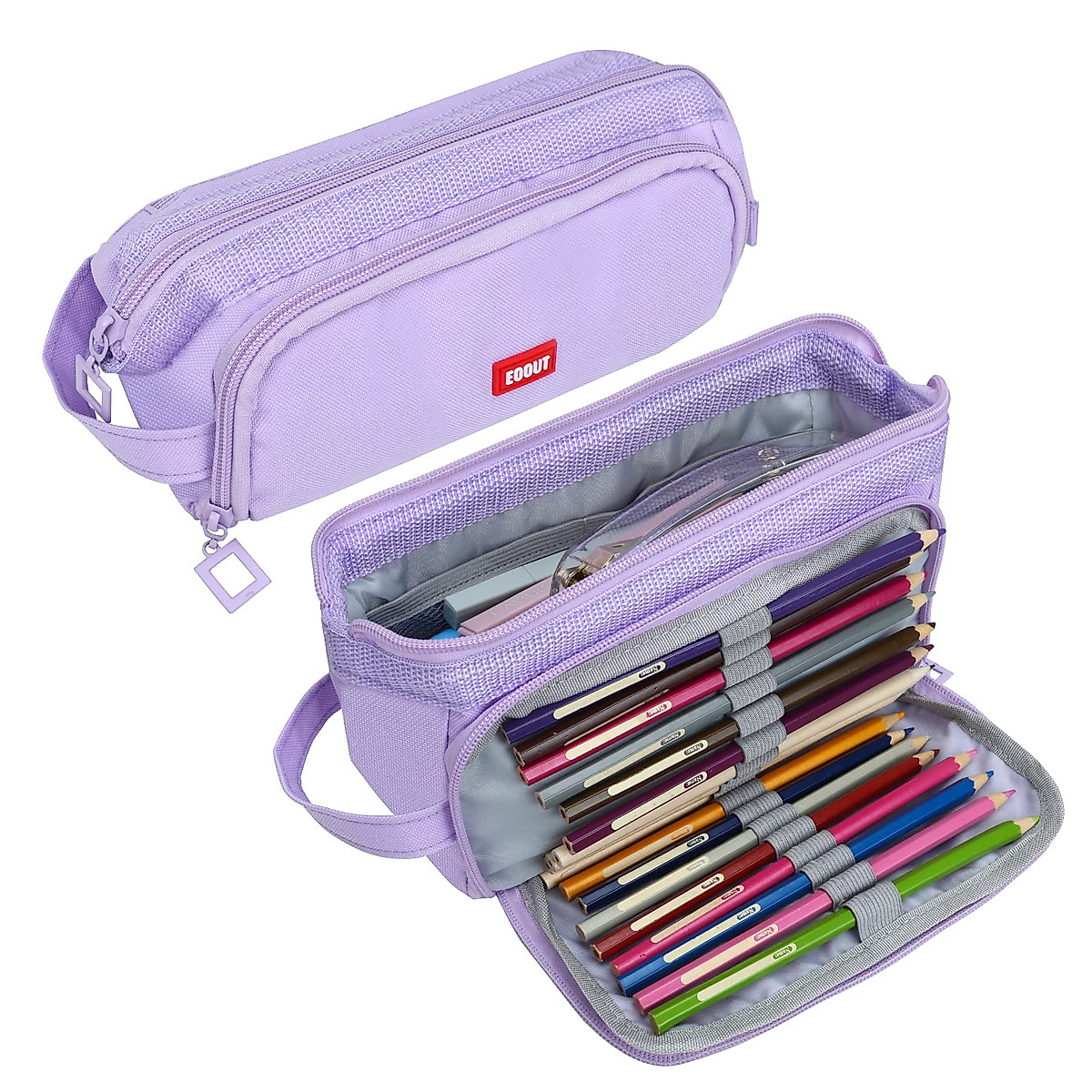 EOOUT Large Capacity Pencil Case Pencil Pouch Box, Big Organized Pencil Bag with Handle Cute Cosmetic Bag for College Middle School Travel Office Supllies Organizer (Purple)
