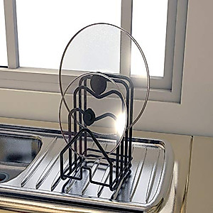 Cutting Board Rack Holder Chopping Board Organizer Stand Kitchen Pot Pan Lids Rack Organizer Flat Steel 4.92”x5.72”x8.46” (Black)