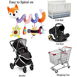 ORZIZRO Car Seat Toys, Baby Plush Spiral Hanging Toys for Stroller Crib Bar Bassinet Car Seat Mobile with Music Box BB Squeaker Rattles- Orange Fox