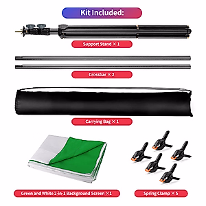 White Greenscreen Background T-Shape Portable Backdrop Stand, YAYOYA 6.5 X 5 Small White Background Green Screen Backdrop Stand Kit, Photo Backdrop Stand with Bag & Clamps for Photography Streaming