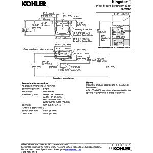 KOHLER K-2005-0 Kingston Wall-Mount Bathroom Sink, White