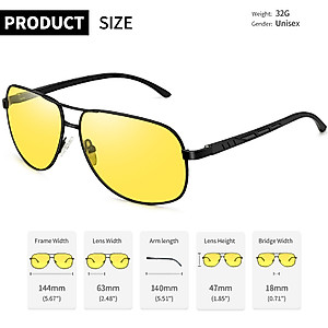 Joopin Night Driving Glasses for Men, Rectangle Aviation Night Sunglasses Metal Frame UV Protection (Black Frame Yellow Lens)