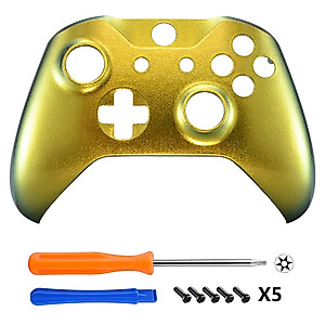 eXtremeRate Gold Green Faceplate Cover for Xbox One Wireless Controller Model 1708, Chameleon Custom Replacement Front Housing Shell for Xbox One S & Xbox One X Controller - Controller NOT Included