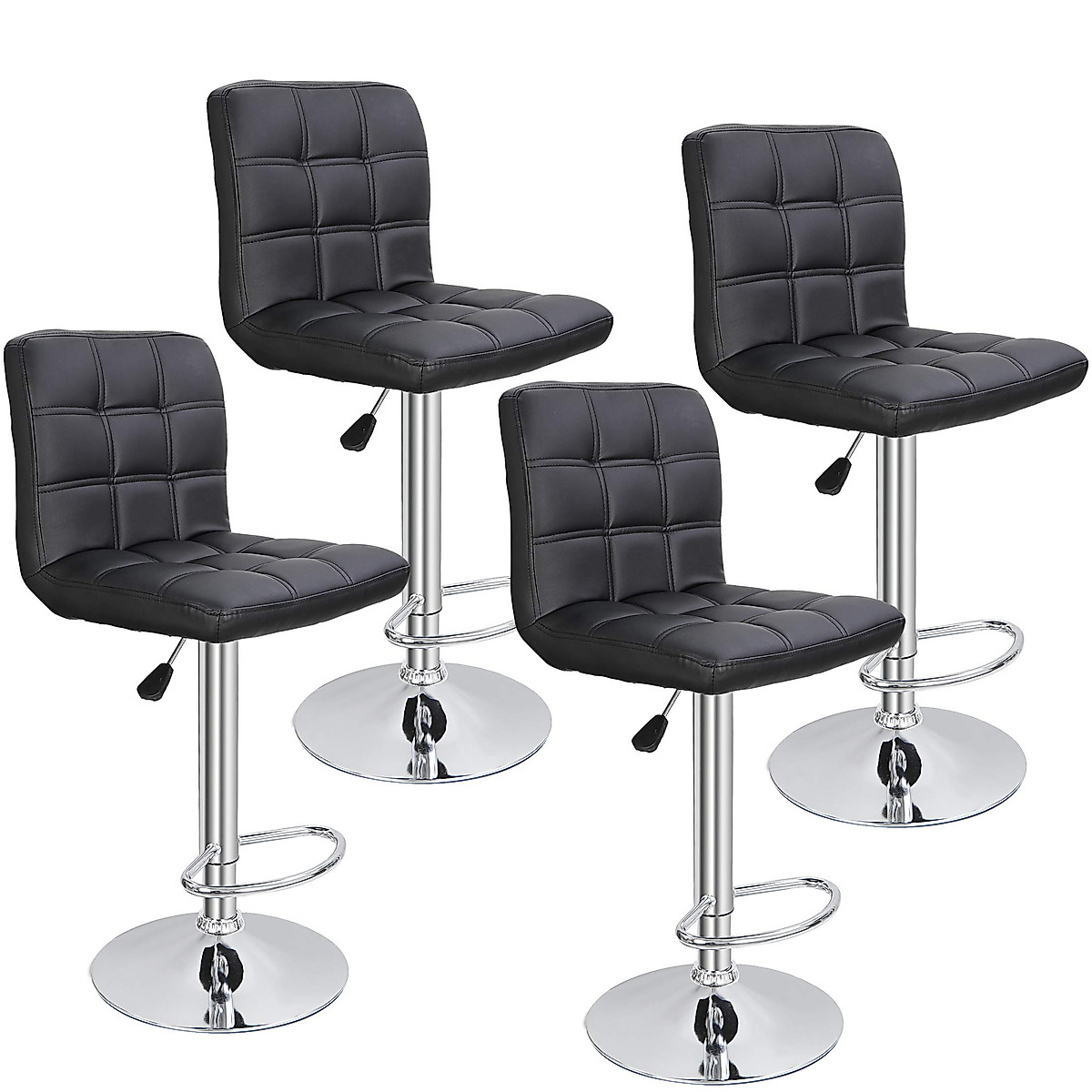 SUPER DEAL Set of 4 Bar Stools for Kitchen, Modern PU Leather Swivel Adjustable Counter Height Swivel Stool with Square Back (4, Black)