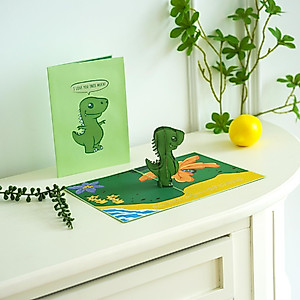 Dirty Pop Cards,T-Rex "I Love You This Much" 3D Popup Greeting Card,Anniversary, Valentines Day, Birthday Cards for Husband, Wife, Boyfriend, Girlfriend, BFF and More, 1 Notepaper, 1 Envelope