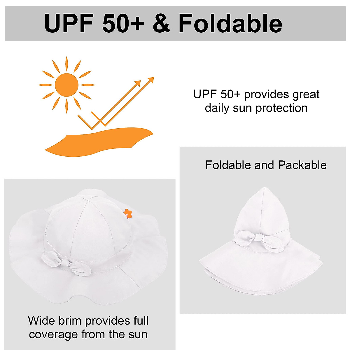 Baby Girl White Infant SPF Toddler Sun Hat with UPF 50+ Adjustable Baby Sunhat, 0-12 Months