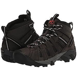 KEEN Men's Voyageur Mid Height Breathable Hiking Boots, Steel Grey/Scarlet Ibis, 10.5