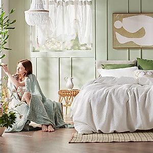 Bedsure Cotton Duvet Cover Queen - 100% Cotton Waffle Weave Coconut White Duvet Cover Queen Size, Soft and Breathable Queen Duvet Cover Set for All Season (Queen, 90"x90")