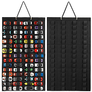 JOYMOMO Hanging Storage Organizer for Toy Cars Felt Display Case Hold Up 60 Toy Cars (Without Accessories)(Black)