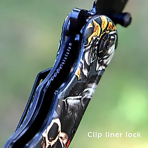 KEENSUN Pocket Folding Knife –Tactical Knife,Hunting Knife,Flipper Knife,EDC Knife.Speed Safe Spring Assisted Opening Knifes with Liner Lock,Thumb stud and Pocketclip.Good for Camping,Hiking,Indoor and Outdoor Activities,Skeleton King 3D Printing patterns