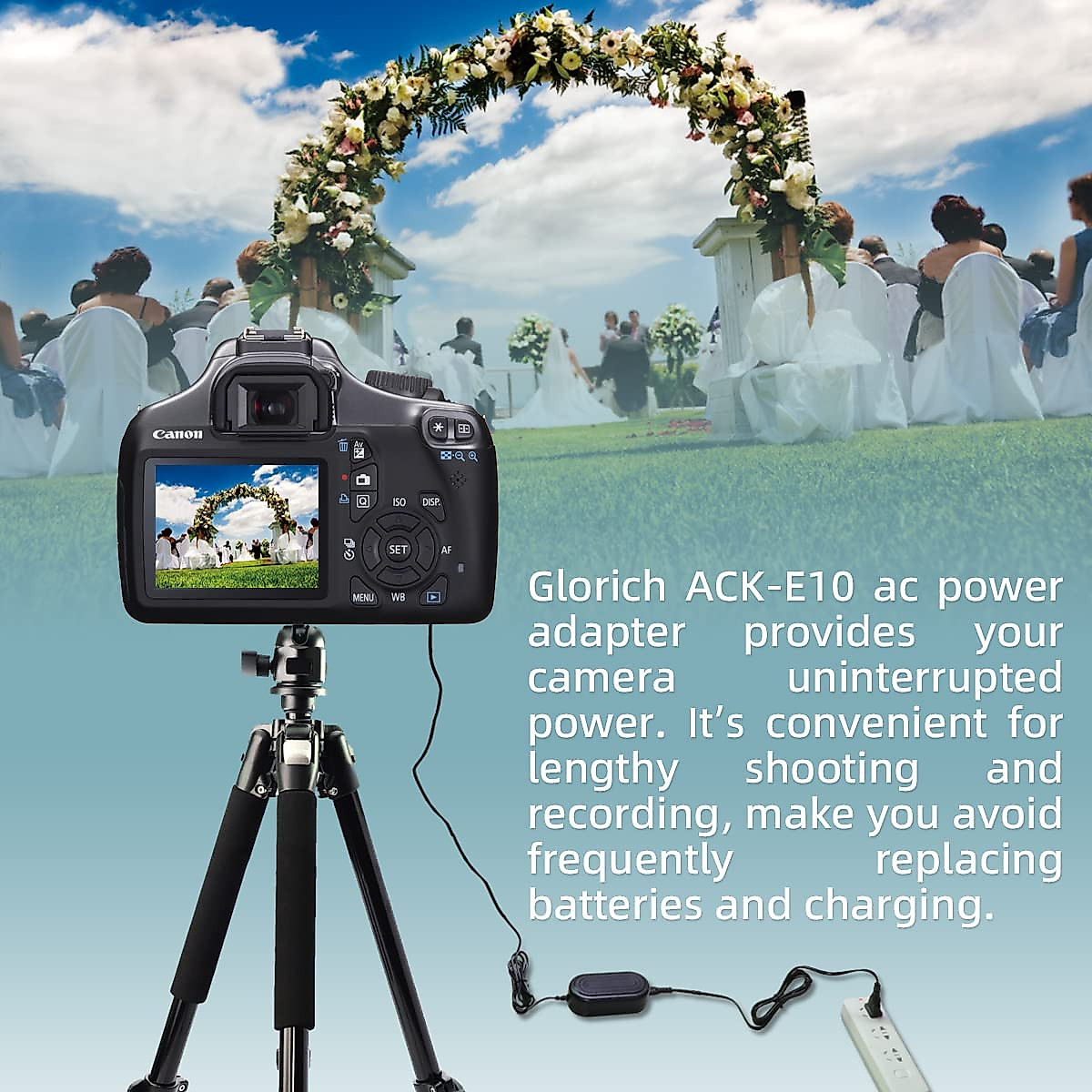 Glorich ACK-E10 AC Power Adapter DR-E10 DC Coupler LP-E10 Dummy Battery Power Supply Kit for Cameras Canon EOS 1100D 1200D 1300D 1500D 2000D Rebel T3 T5 T6 T7 Kiss X50 X70 X80 X90