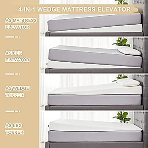 Lazyzizi Wedge Mattress Elevator 7-Inch Inclined Mattress Topper for Acid Reflux, GERD, Neck & Back Pain, Snoring, Under Bed Wedge Mattress with Washable Cover & Non-Slip Bottom for Bedroom, Queen