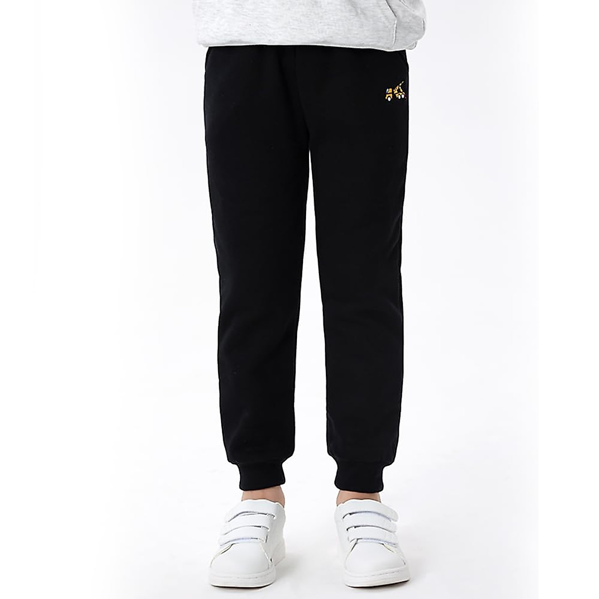 GFQLONG Toddler Boys 2 Pack Fleece Excavator Jogger Sweatpants,Baby Cartoon Winter Warm Pocket Lounging Bottoms,Black+Grey 2-3T