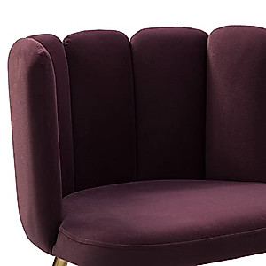 HULALA HOME Velvet Dining Chair Modern Living Room Chair with Shell Back and Golden Metal Legs, Comfy Upholstered Cute Accent Chair for Living Room Bedroom Makeup Room Vanity, Purple