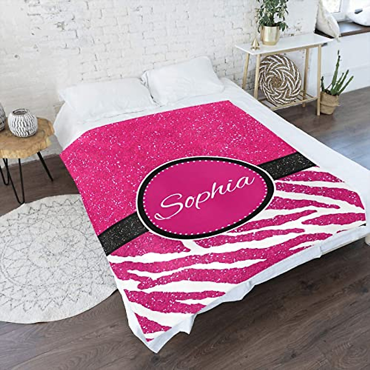 Pink Zebra Stripes Printing Personalized Blankets Throw Bed Sofa Couch Blankets Traveling Camping Hiking Soft Cozy 60 x 80 Inch