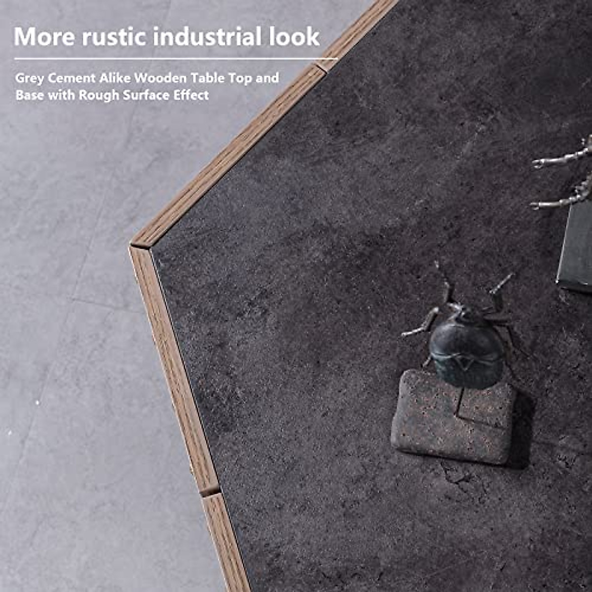 Betoko Industrial Wooden Coffee Table with Storage Drawers Rustic Farmhouse Center Coffee Table for Living Room Office with Cement Pattern Hexagonal Table Top for Small Spaces