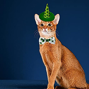 St Patricks Day Dog Costume,St Patrick's Day Cat Dog Hat with Collar,Green Shamrock Cat Dog Hat,St Patricks Day Puppy Outfit Bow Tie,St Patrick Costume for Dogs Puppy Cat Pet Party Dress-up Cosplay