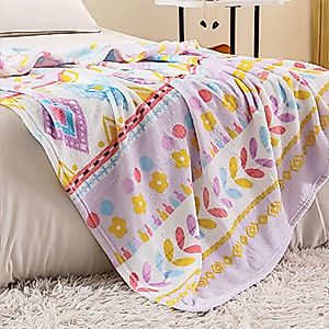 Whale Flotilla Flannel Fleece Throw Blanket for Couch/Sofa/Chair, Plush Soft Warm Blanket with Printed Geometry Pattern, 50"x70", Cute Pink