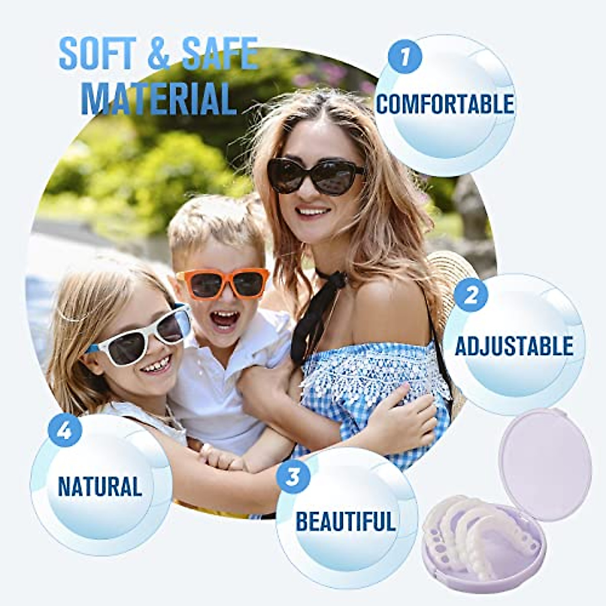 Fake Teeth, 2 PCS Dentures Teeth for Women and Men, Dental Veneers for Temporary Teeth Restoration, Nature and Comfortable, Protect Your Teeth and Regain Confident Smile