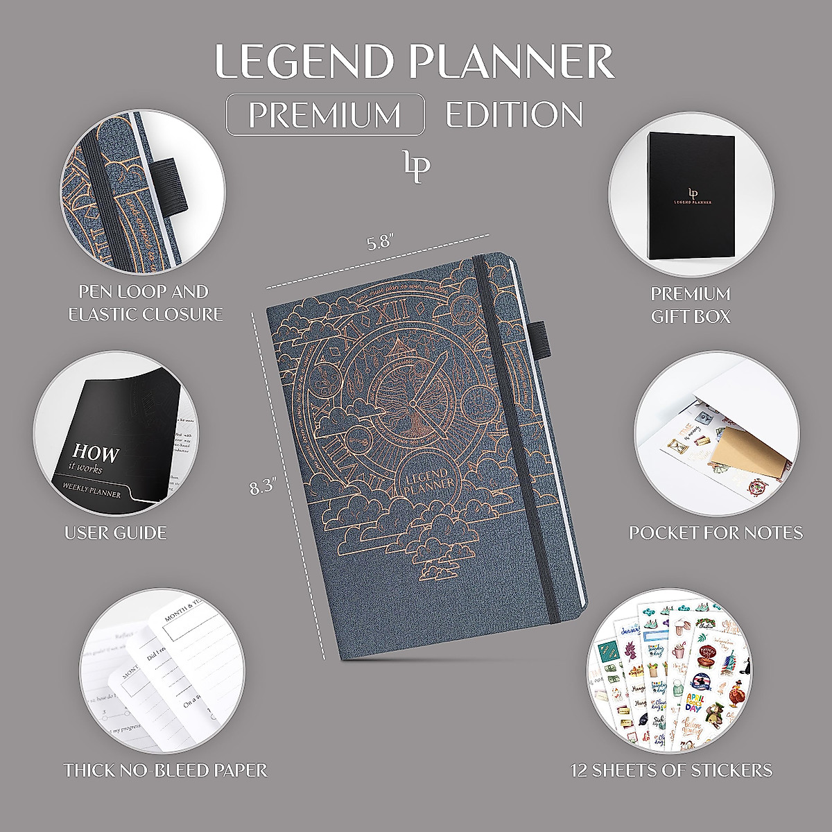 Legend Weekly Planner Premium – Undated Weekly, Monthly & Budget Planner – Life Organizer for Time Management & Productivity, A5 (Mystic Gray)