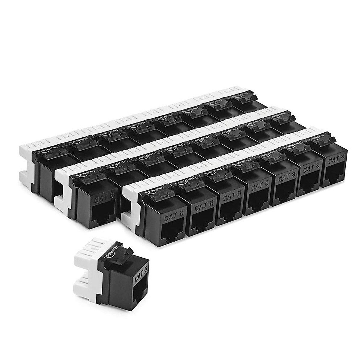 NavePoint 24-Port CAT6 UTP Patch Panel 1U with Keystones, Black