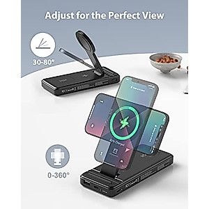 10000mAh for MagSafe Charging Station, 5 in 1 Foldable Magnetic Wireless Charging Station for iPhone 14 13 12 Pro Max Mini, Apple Watch, Airpods, Compact Wireless Power Stand MagSafe Portable Charger