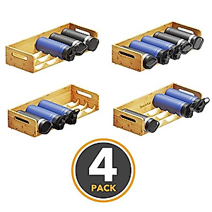 SpaceAid Bamboo Water Bottle Organizer with Labels, Kitchen Pantry Water Bottle Storage Rack for Cabinets, Home Cup and Wine Bottle Holder Shelf Organizers, 4 Pack 5-Slot, Hold 20 Bottles