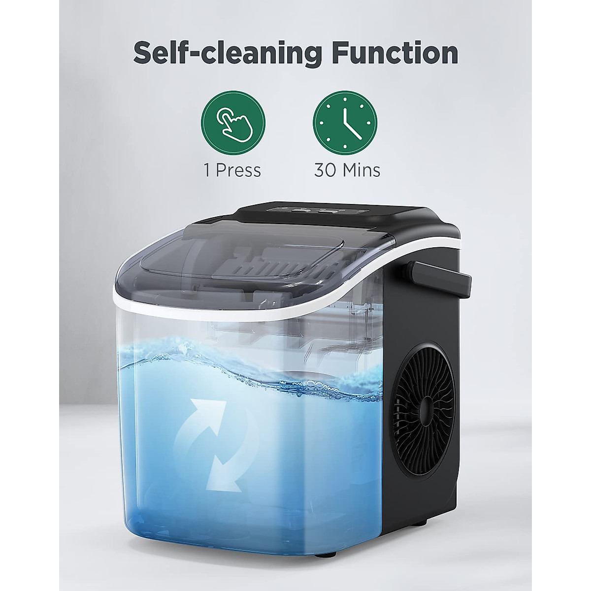 Silonn Countertop Ice Maker, 9 Cubes Ready in 6 Mins, 26lbs in 24Hrs, Self-Cleaning Ice Machine with Ice Scoop and Basket, 2 Sizes of Bullet Ice for Home Kitchen Office Bar Party,Black…