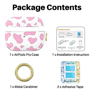 NIUTRENDZ Cute Cow Print Case for Airpods Pro Case Cover TPU Hard Case Protective Skin with Keychain Compatible with Apple AirPods Pro (Pink)