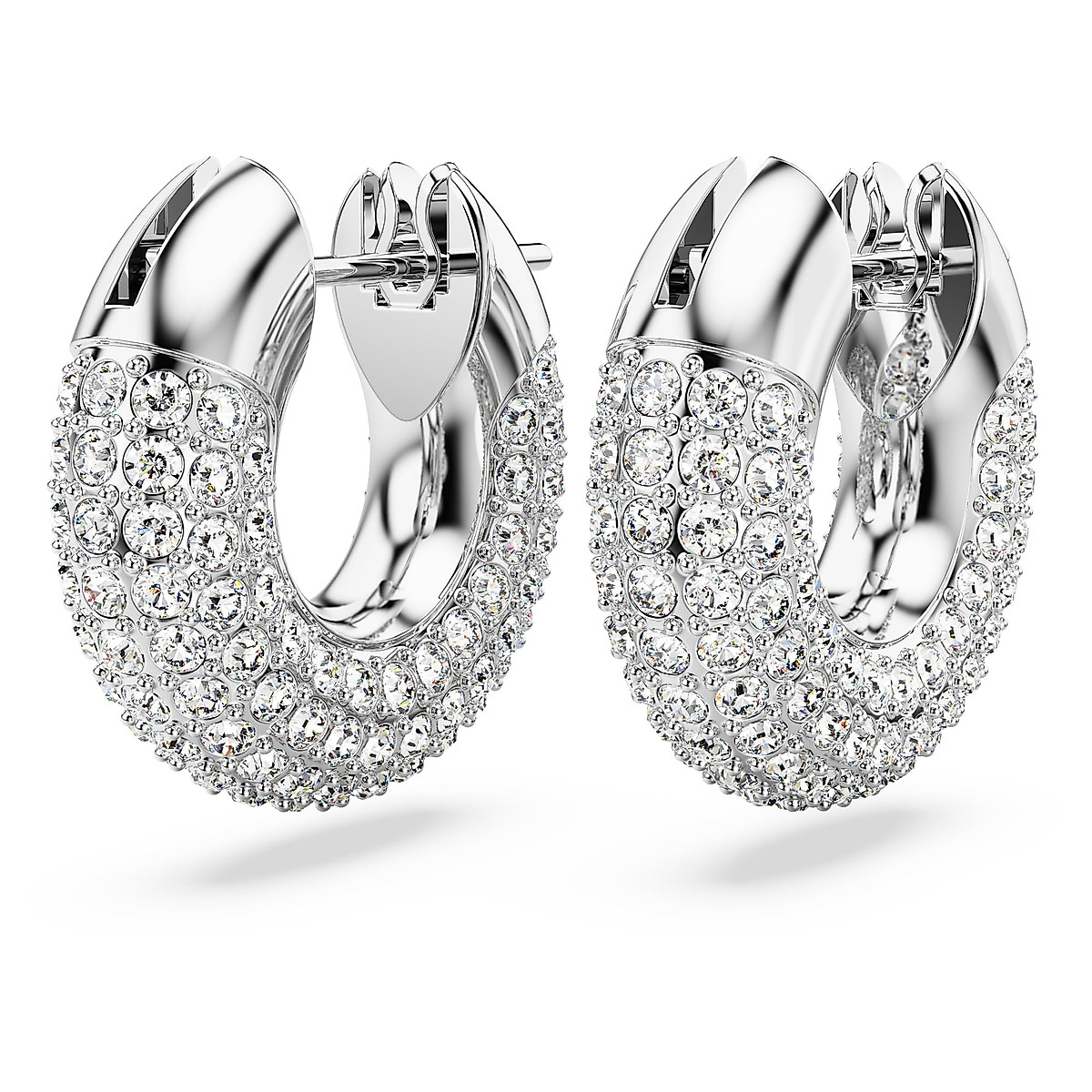 Swarovski Dextera Hoop Earrings, Pavé, White, Rhodium plated