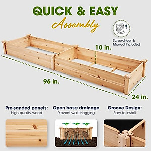 Idzo Raised Garden Bed, Durable Garden Box with Wax Oil Coated, 96 Inches Wood Planter with Non-Woven Lining Prevents Soil Moist, One Divider Box Make Organizing Your Plant Crops Easier