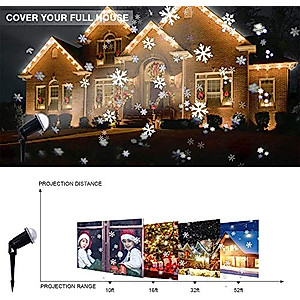 Outdoor Projector LED Lights Snowflake Decoration Christmas Lights White Snow Falling Projection Light with Remote Control for Xmas/House/Garden