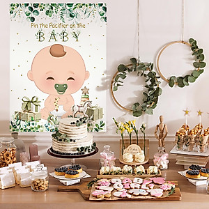 Faccito Pin The Pacifier on The Baby Party Games Sage Green Baby Shower Decorations Pin Pacifier on Baby Game with 24 Pacifier Stickers Game Blindfold for Baby Shower Birthday Party Supplies(Fair)
