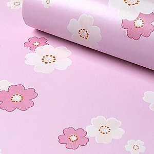 PoetryHome Self Adhesive Vinyl Pink Flower Wall Paper Shelf Liner Cabinets Dresser Drawer Liner Peel and Stick Vintage Floral Wallpaper Roll 17.7x117 Inches