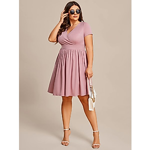 Ever-Pretty Summer Mini A-Lline Short Sleeves A-Line Curve Dresses for Women 2023 Dusty Rose L