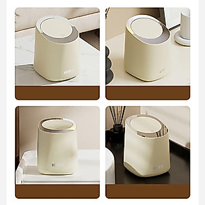 FLUSTDER Mini Countertop Garbage Can Small Plastic Wastebasket Waste Can with Press Type Lid Desktop Trash Can for Bathroom Bedroom Living Room (Cream White)