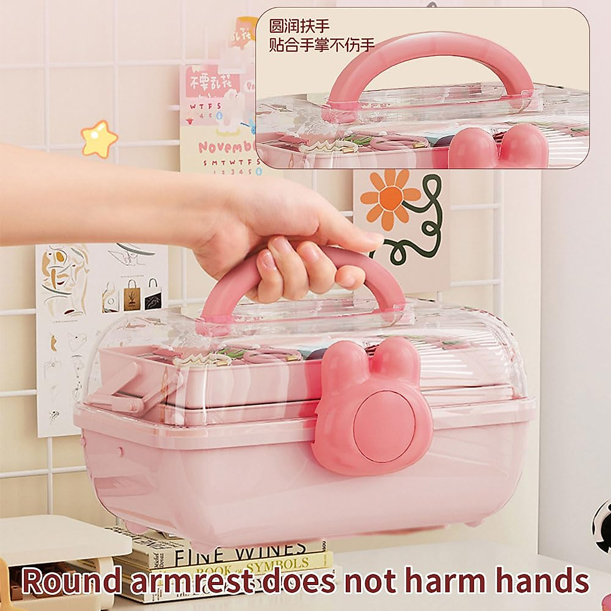 Gujuja Cute Hair Accessories Storage Box Lockable Three-layer Folding Craft Organizers and Storage for Girls Headbands Clips Ties Baby Girl Supplies