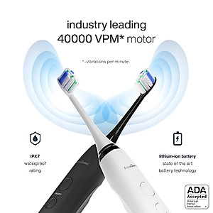 AquaSonic DUO PRO – Ultra Whitening 40,000 VPM Electric ToothBrushes – ADA Accepted - 4 Modes with Smart Timers - UV Sanitizing & Wireless Charging Base - 10 ProFlex Brush Heads & 2 Travel Cases