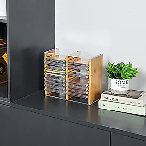 LUMAMU CD Storage Rack - Holds 20 Standard CD Jewel Cases, Stackable CD Holder Shelf - Made of Premium Natural Bamboo and Transparent Acrylic Sheet, Assemble Required