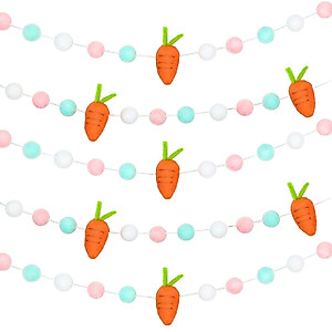 2 Pieces Easter Pom Pom Garland Easter Carrot Felt Ball Garland 6.6 Feet Carrot Felt Ball Banner Colorful Wool Felt Ball Garland Easter Hanging Felt Ball Decoration for Party Supplies Home Decor