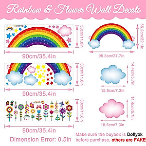 Joyduo 3 Sheets Rainbow Wall Decal Rainbow Wall Sticker, Large Removable Rainbow Butterflies Clouds Star Flower Wall Decals for Nursery Kids Girls Bedroom Decor