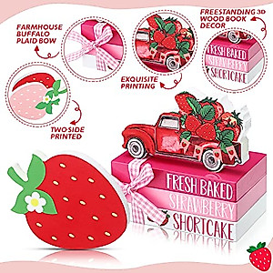 5 Pcs Books Bundle with Truck Summer Wooden Tiered Tray Decor Mini Wooden Decorative Books Stack with Twine Fresh Decor Rustic Truck Decor Rustic Farmhouse Home Kitchen Decor(Strawberry)