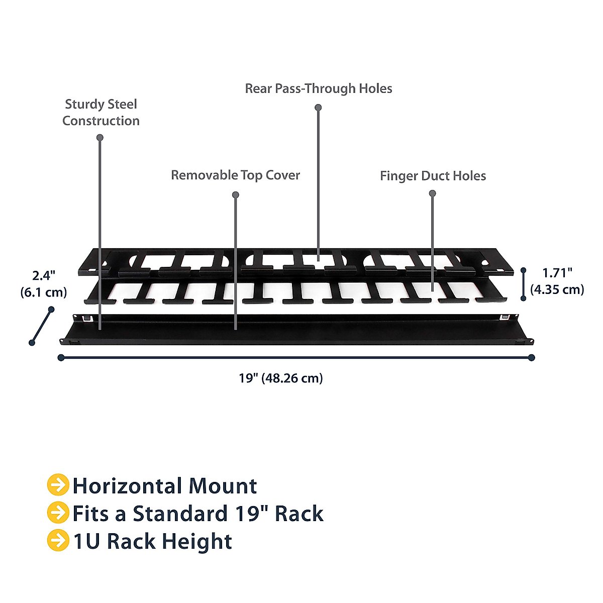 StarTech.com Horizontal 1U Server Rack Cable Management Finger Duct w/ Cover - 19" Network Rack Wire Duct Raceway Panel - Slotted Wire Duct (CMDUCT1UX)