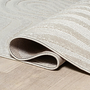 Eyely NCS103A-8 Scandinavian Maribo Abstract Groovy Striped Indoor Area Rug, Contemporary, Modern, Vintage, Coastal, Bohemian for Bedroom,Kitchen,Living Room,Non Shedding,Easy-Washing, Cream, 8 X 10